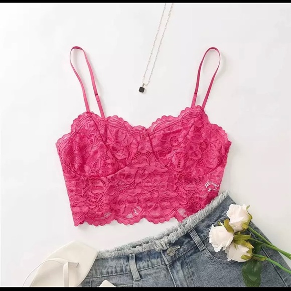Tops | Hot Pink Lace Crop Top | Poshmark